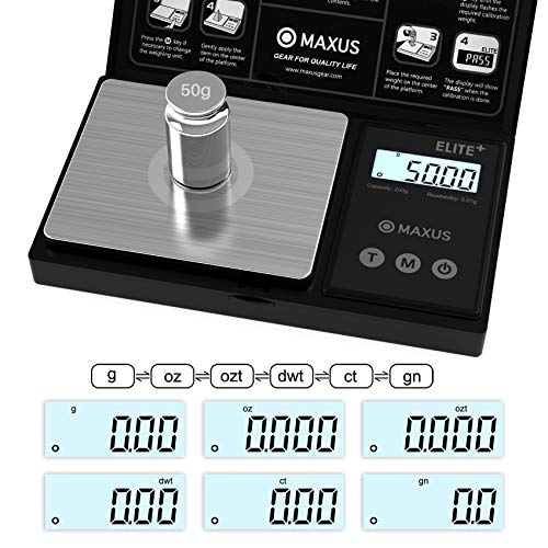 MAXUS Elite Plus Precision Gram Scale 200g x 0.01g + 50g Calibration ...