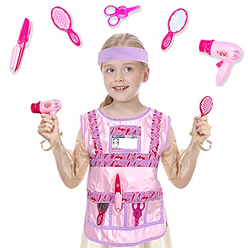 YuDanae Kids Hair Salon Toys Playset Stylist Role Play Barber Costume ...