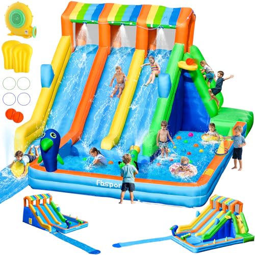 FBSPORT Inflatable Water Bounce House, Large Bounce Castle with 3 Slide ...