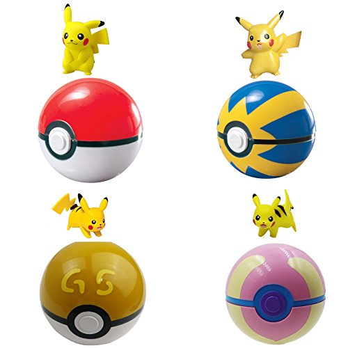 Buy 4 Sets Takaratomy Offical Pokemon BW Pokeball Pikachu Figures Poke ...