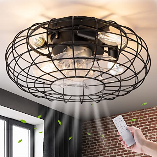 NookNova 16'' Low Profile Small Flush Mount Farmhouse Industrial Caged ...