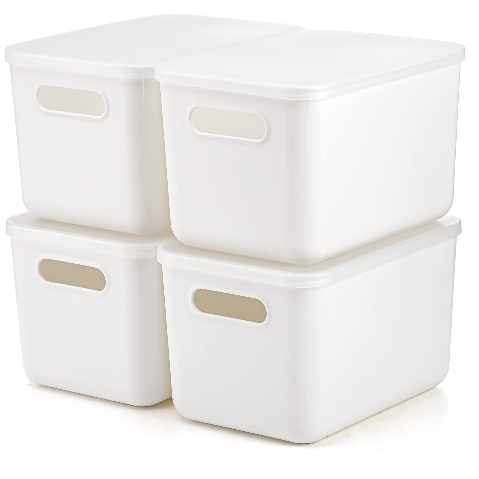 Mua Lawei 4 Pack Plastic Storage Bins with Lid, White Stackable Storage ...