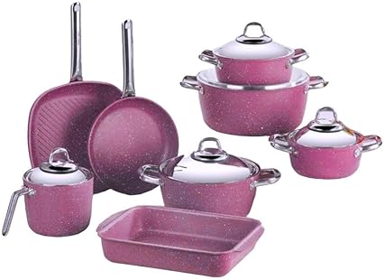 Saflon Granite Round Set 13 pieces Stainless Steel Handle Rose (4 Pots ...
