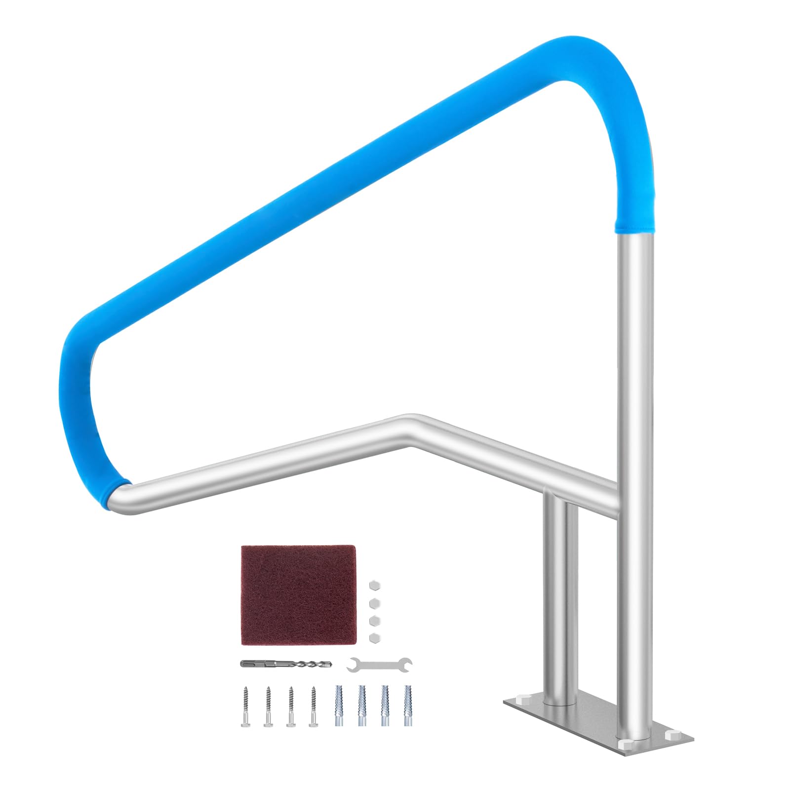 VEVOR Pool Handrail, 55 x 32 inch Railing, Stainless Steel with Base ...