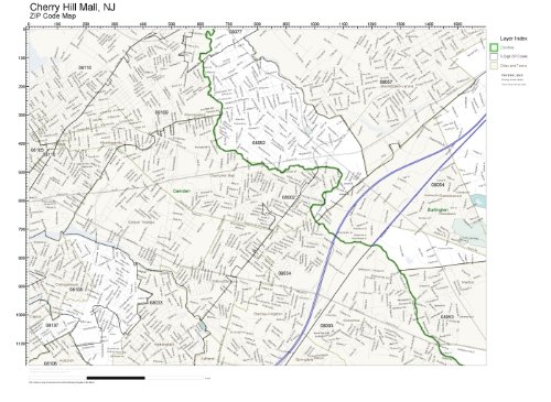 Amazon.com: ZIP Code Wall Map of Cherry Hill Mall, NJ ZIP Code Map ...