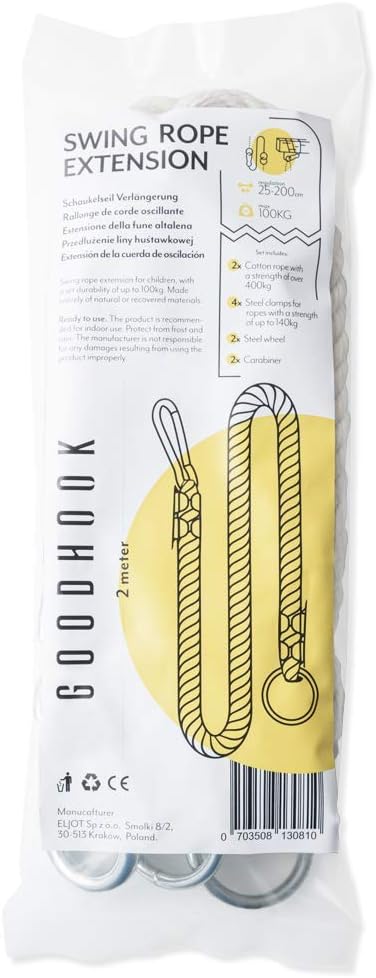 MAMOI Swing rope 100 kg | 2 x extension of swing rope with metal snap ...