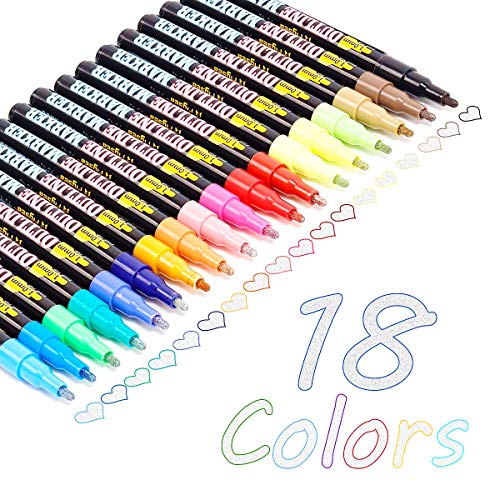 Double Line Outline Pens - 18 Colors Self Outline Metallic Markers ...
