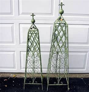 Amazon.com : UD Obelisks Trellis Set of 2 Wrought Iron Mint Green ...