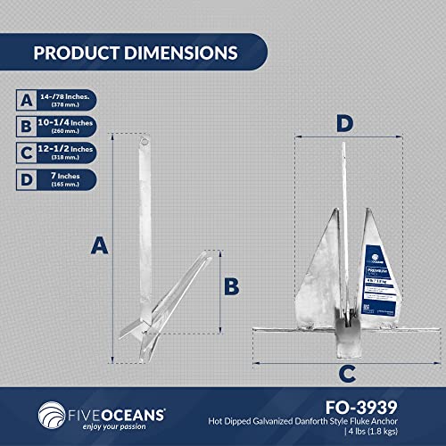 Five Oceans FO3939 Danforth Style Fluke Anchor, 4 Lb Hot Dipped ...