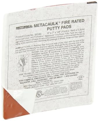 Firestop Fire Rated Putty Pad, 6" Height, 7" Length, 1/8" Thick, Red ...