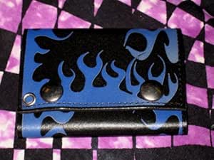 Amazon.com : 100% LEATHER PUNK EMO Tri-Fold Wallet Blue Flame Border w ...