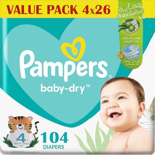 Pampers Baby Dry Taped Diapers, Size 4, 9-18 kg, Baby Lotion with Olive ...