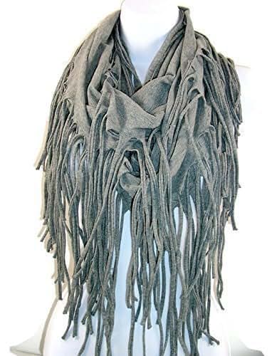 Amazon.com: Gray Fringe Infinity Scarf Fringed Scarves Chunky Fringe ...