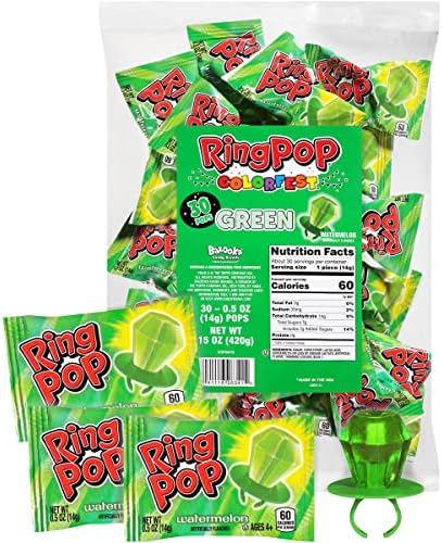 Ring Pop Colorfest Green Watermelon holiday Candy - 30 Count Bulk ...