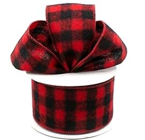 Amazon.com: Wired Buffalo Plaid Ribbon, 2.5" Wide x 10 Yards, Red Black ...