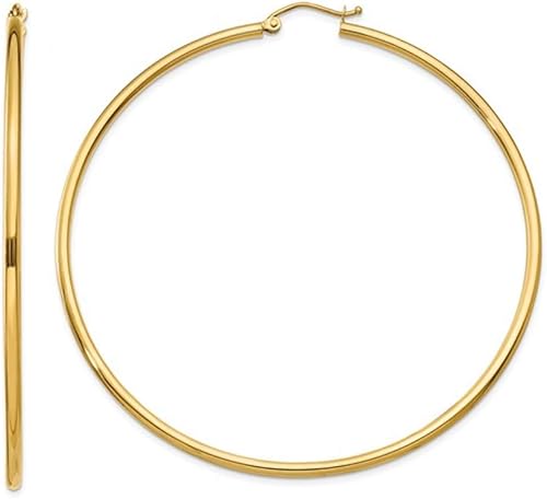 Amazon.com: Extra Large 14K Yellow Gold Hoop Earrings 2 1/2 Inches (2 ...