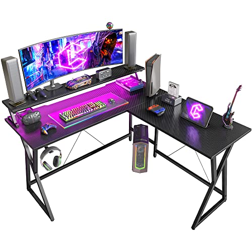 CubiCubi Gaming Desk 50.4” with LED Strip & Monitor Stand, L Shaped ...