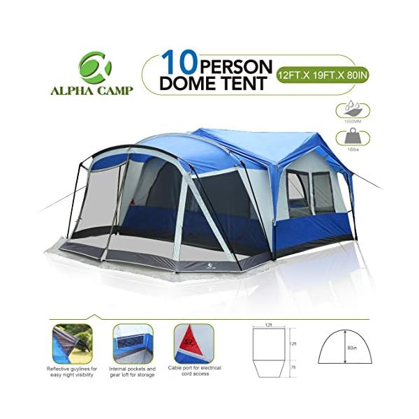 ALPHA CAMP 10-12 Person Tent with Screen Room Cabin Tent Design - 19' x ...