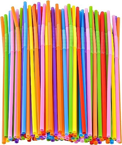 ALMEKAQUZ 100 PCS Flexible Plastic Straws, Colorful Disposable Bendy ...