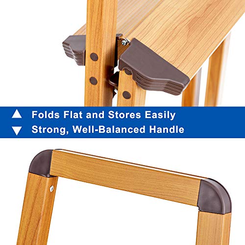 StrongTek Folding Step Ladder, Aluminum Frame with Woodgrain Finish ...