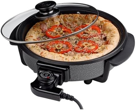36CM ELECTRIC PIZZA PAN COOKER GLASS LID COOK PAELLA MULTI FRYER NON ...