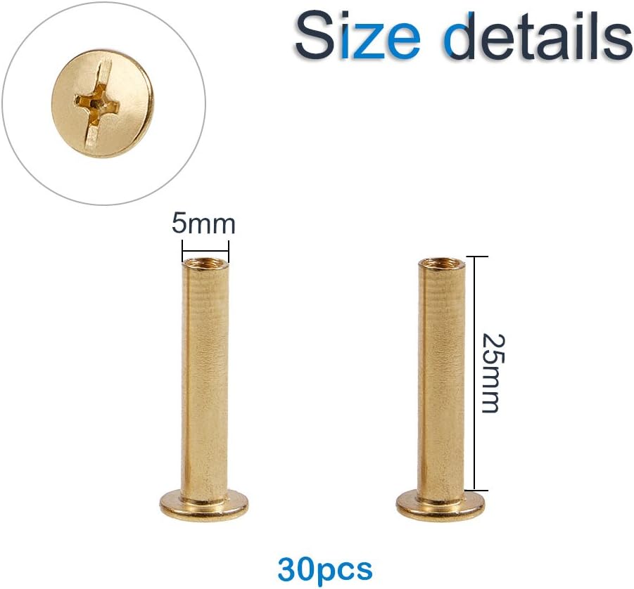 INCREWAY 30 Sets Binding Chicago Screws, 5mm x 25mm Brass Plated ...