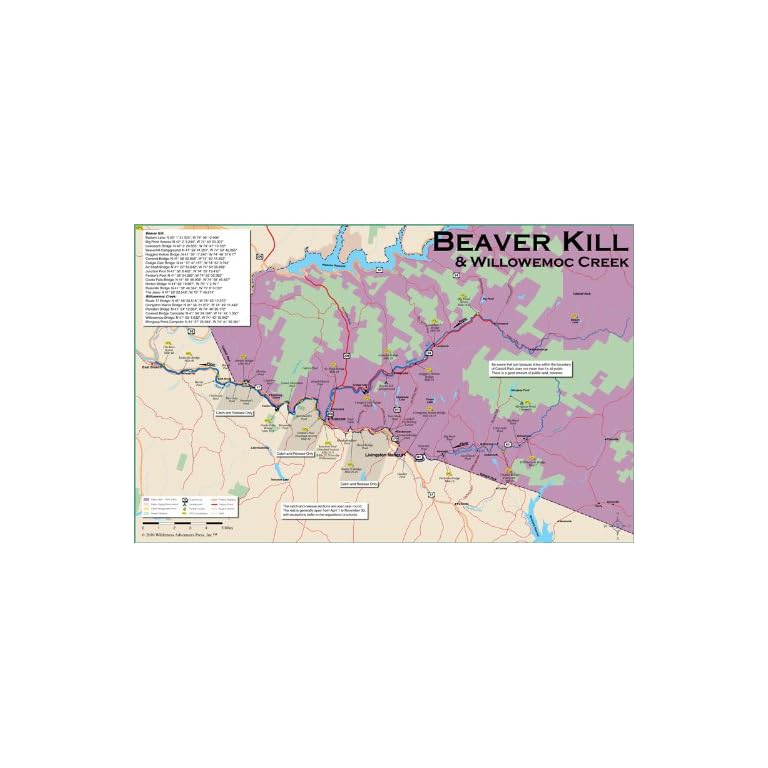 Beaver Kill/Willowemoc Creek 11x17 Fly Fishing Map - MasterBasser