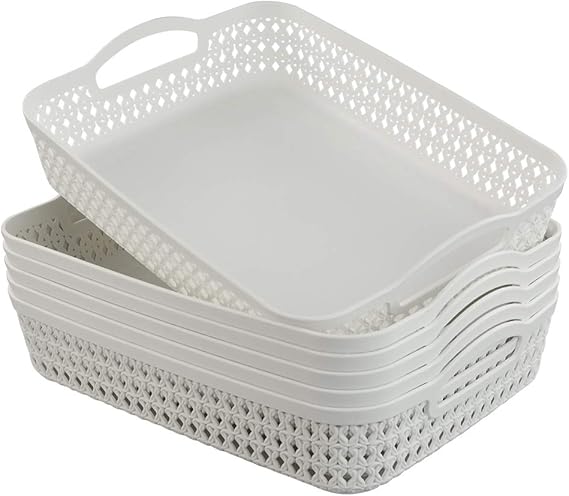 Hokky Plastic Storage Basket Sets, 6-Pack White Baskets Tray (large ...