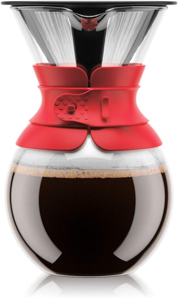 BODUM 11571-294S Pour Over Coffee Maker with Filter, Red, 1.0 Litre ...
