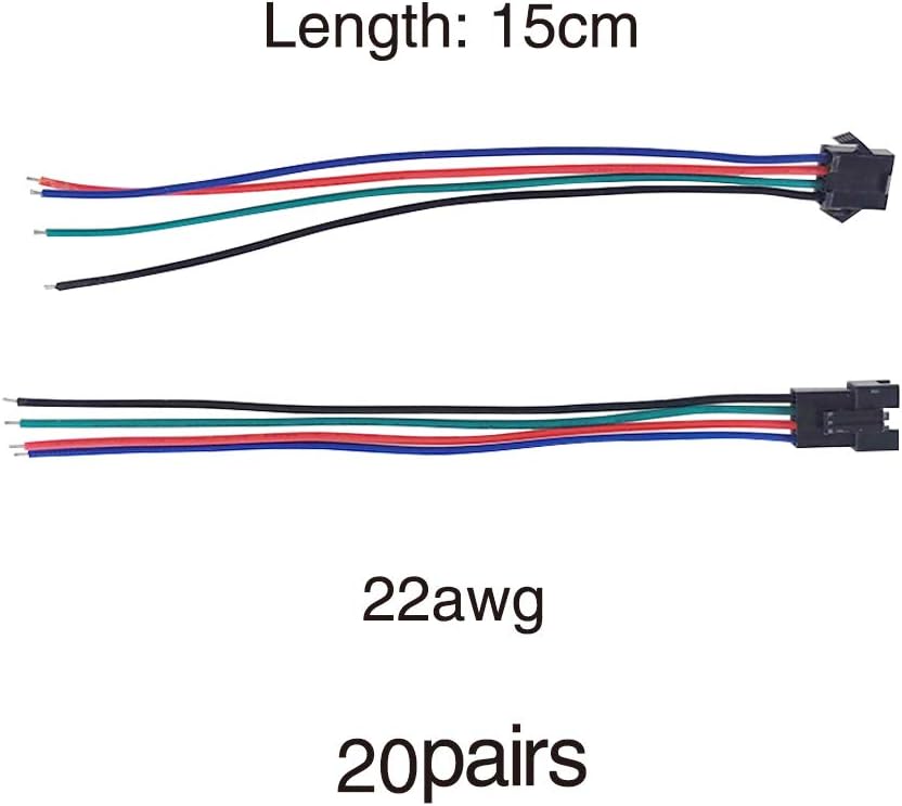 YIXISI 20 Pairs JST SM 4-Pin 2.54mm Pitch Plug Male and Female Connector Adapter with 150mm ...