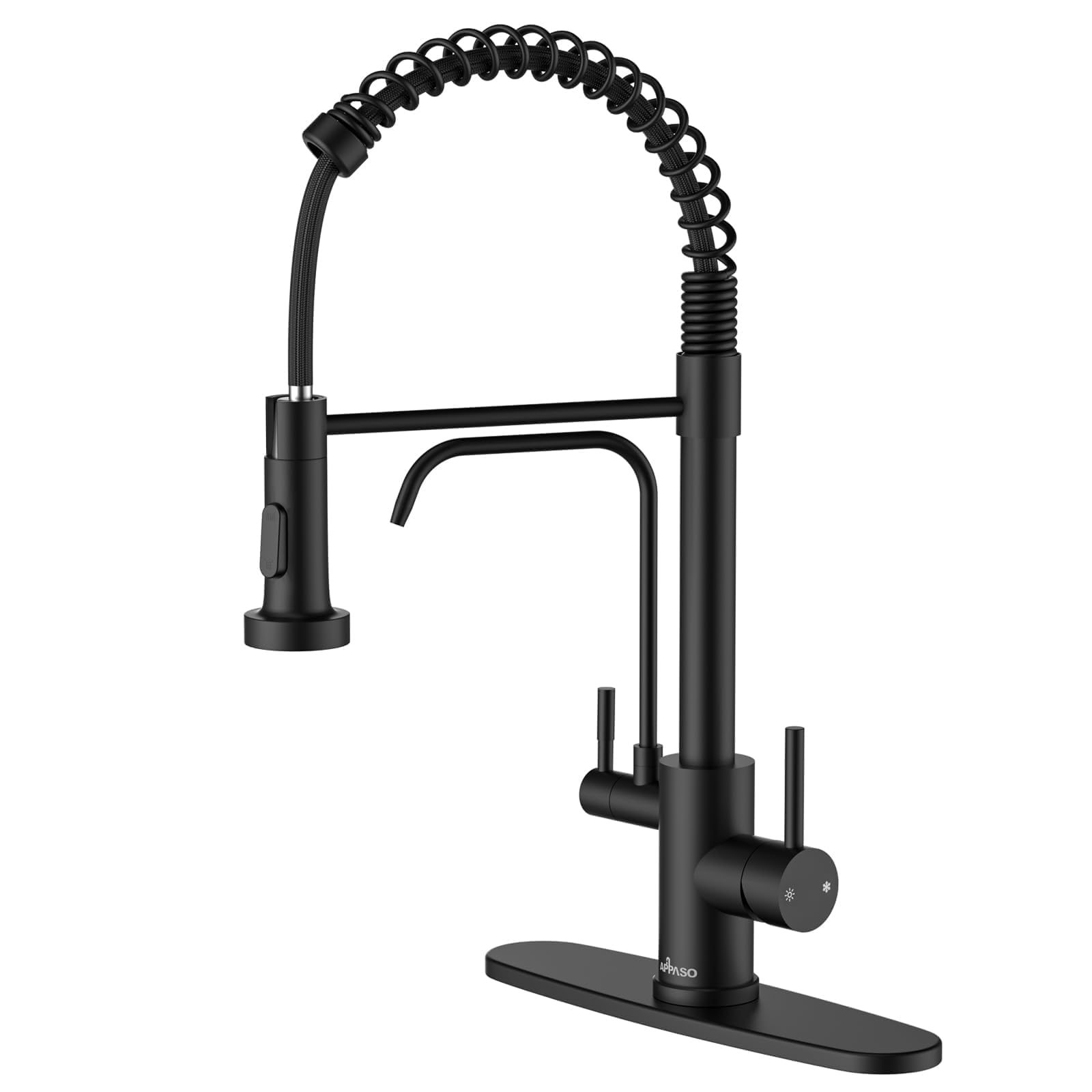 APPASO Black Kitchen Faucet with Drinking Water Faucet, 3 in 1 Pull Down Faucet with Purfied ...