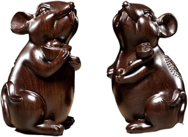 LISAQ Estatua de ratón tallado en madera de ébano para decoración del ...