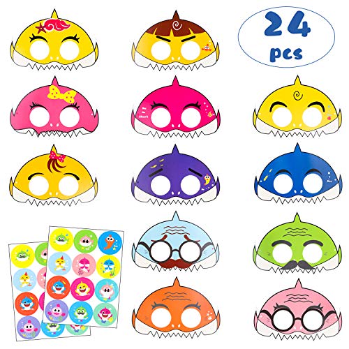 MallMall6 24Pcs Little Shark Mask Birthday Party Cartoon Shark Masks ...
