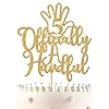 Gold Glitter Officially A Handful 5 Cake Topper, High Five/Cheers to 5 ...