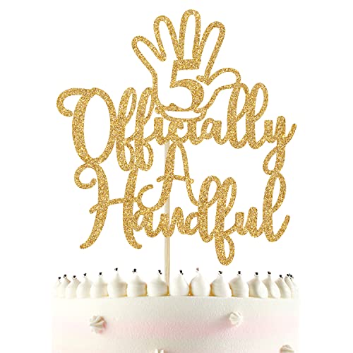 Gold Glitter Officially A Handful 5 Cake Topper, High Five/Cheers to 5 ...