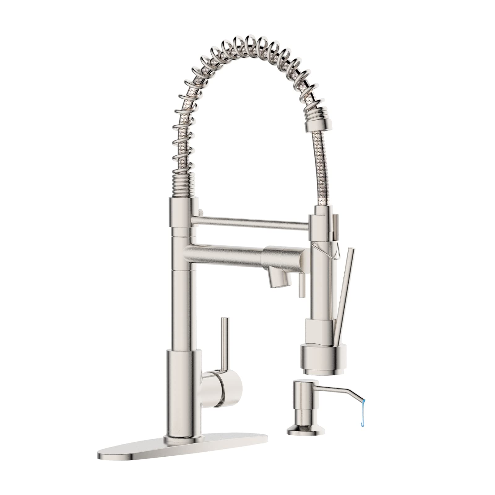 Casavilla Kitchen Faucet with Soap Dispenser, Single Handle Spring ...