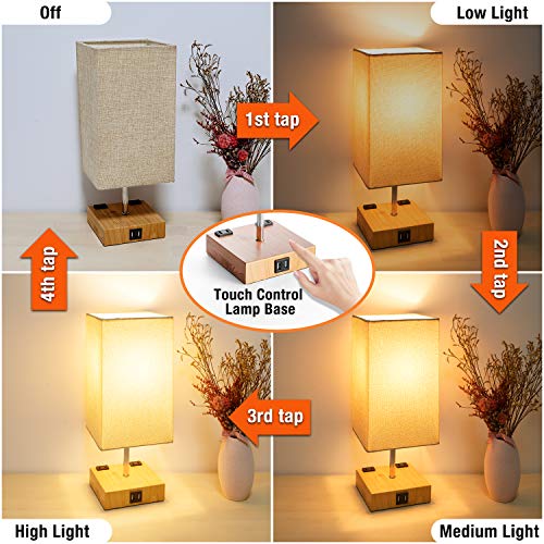 3-Way Dimmable Touch Control Table Lamp, Modern Lamp with USB Ports and ...