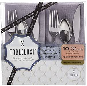 Amazon.com: WNA 40 Piece Tableluxe Faux Flatware with Napkins, Gray ...