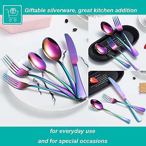Colorful Silverware Set 20 Piece Service for 4,Stainless Steel Flatware ...