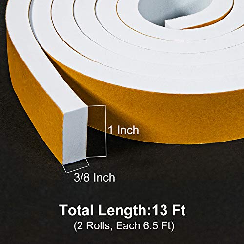 fowong White Foam Weather Stripping- 2 Rolls, 1 Inch Wide X 3/8 Inch Thick, AC Window Insulation ...