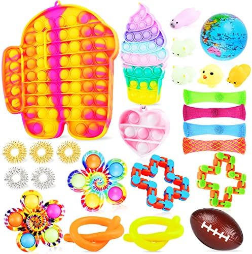 Onkuty 25pcs Fidget Toy Pack, Fidget PopIts Pack Popper Mini Bulk Toy ...