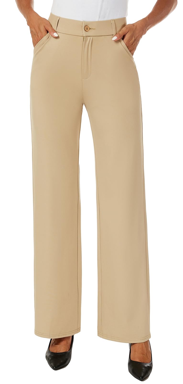 iChosy Womens High Waist Wide Straight Leg Trousers Casual Slacks Dress ...