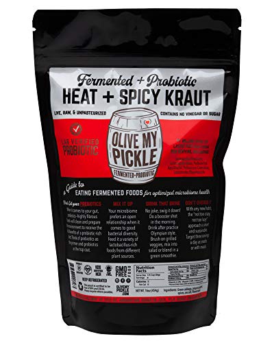Olive My Pickle Fermented & Probiotic Sauerkraut for Gut Health- 16 OZ (1 Pack) Heat + Spicy ...