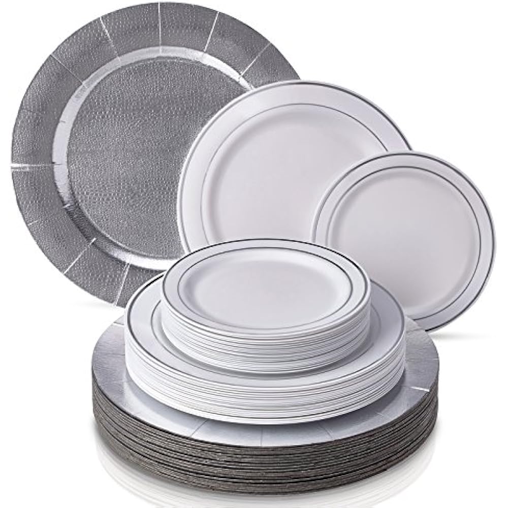 MODERN ELEGANT DISPOSABLE 60 PC DINNERWARE SET Heavy Duty Plastic 20 ...