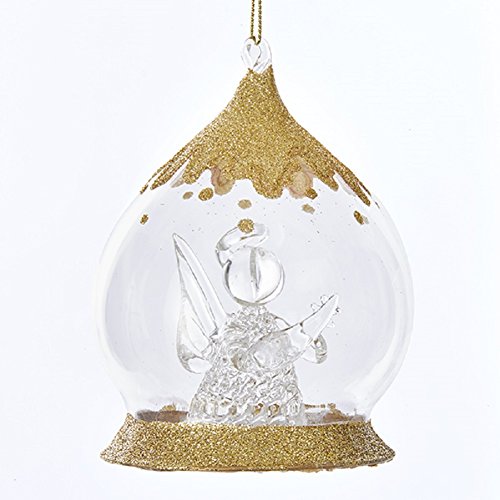 Kurt Adler GLASS LED ANGEL TEAR DROP BALL WITH GOLD GLITTER ORNAMENT in ...