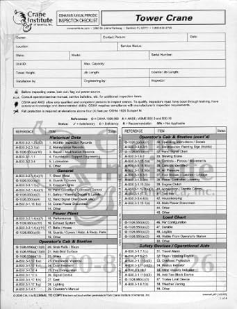 Tower Crane (Annual Inspection Checklist): Science Lab Engineering ...