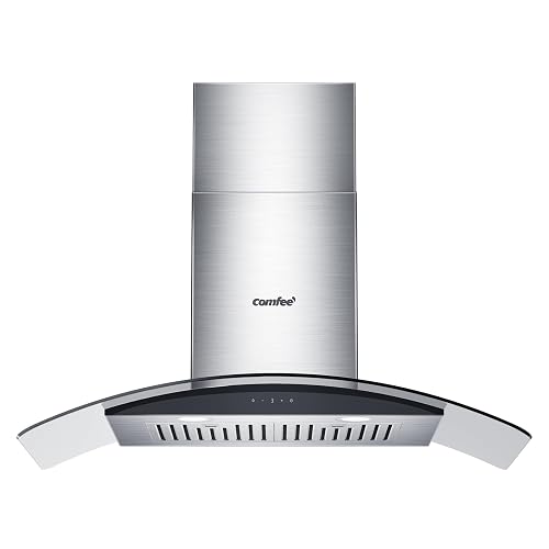 COMFEE' Curved Glass Range Hood 36 Inch 450 CFM 3 Speed Gesture Sensing ...
