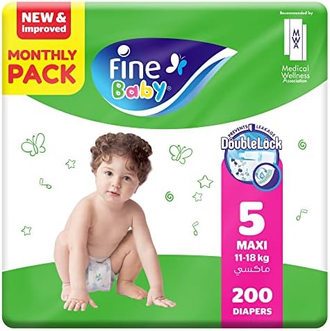 Fine Baby Diapers Size 5 (11-18kg) Maxi, 200 count - Monthly Bundle of ...