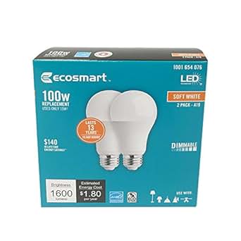 EcoSmart 100W Equivalent Soft White A19 Dimmable LED Light Bulb (2-Pack ...