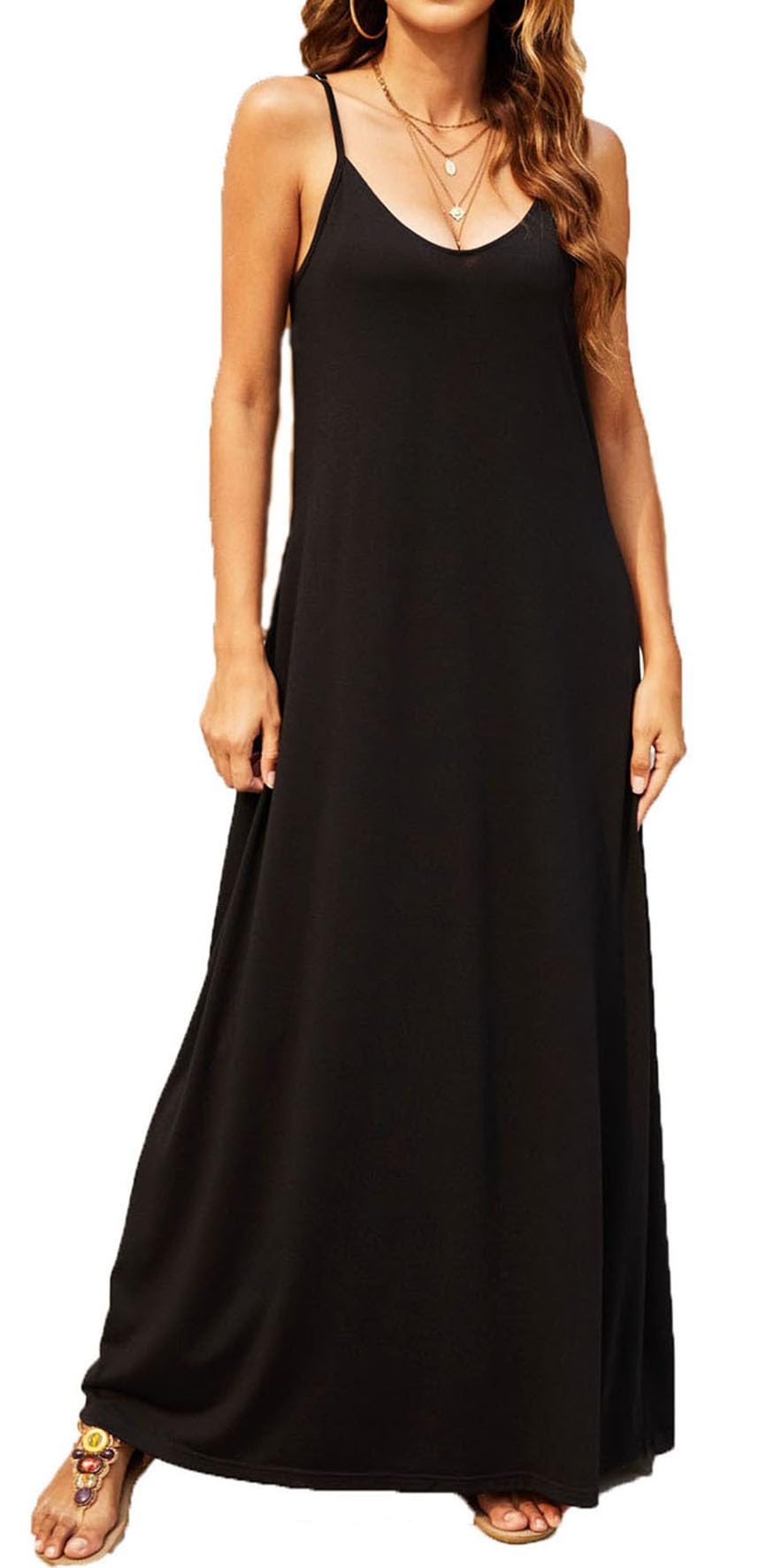 Black Long Maxi Dress Women's Summer Casual Floral Printed Bohemian ...